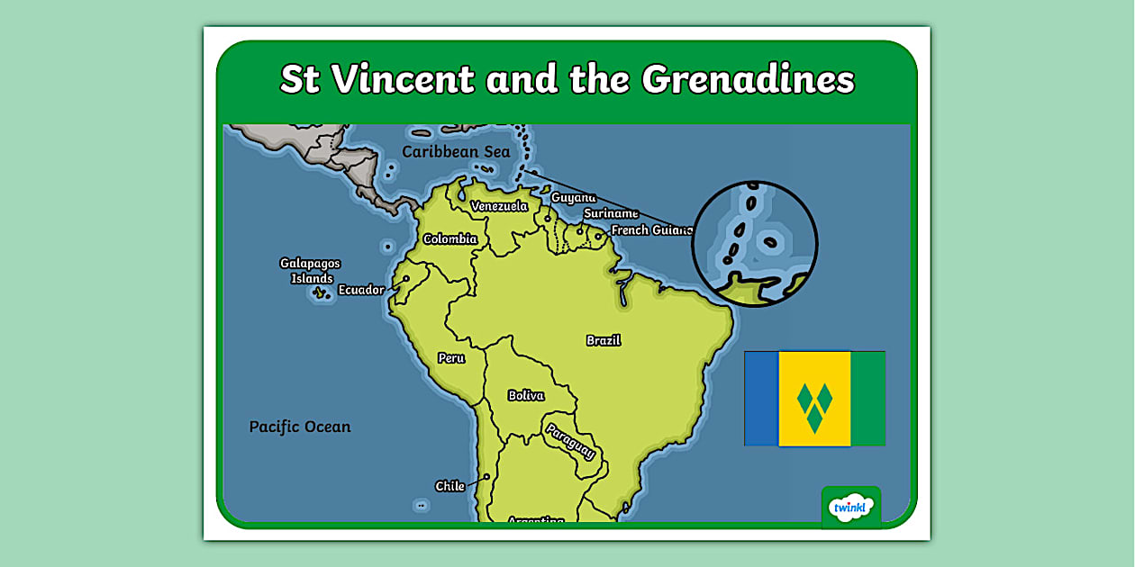 St Vincent and the Grenadines Country Map Display Poster