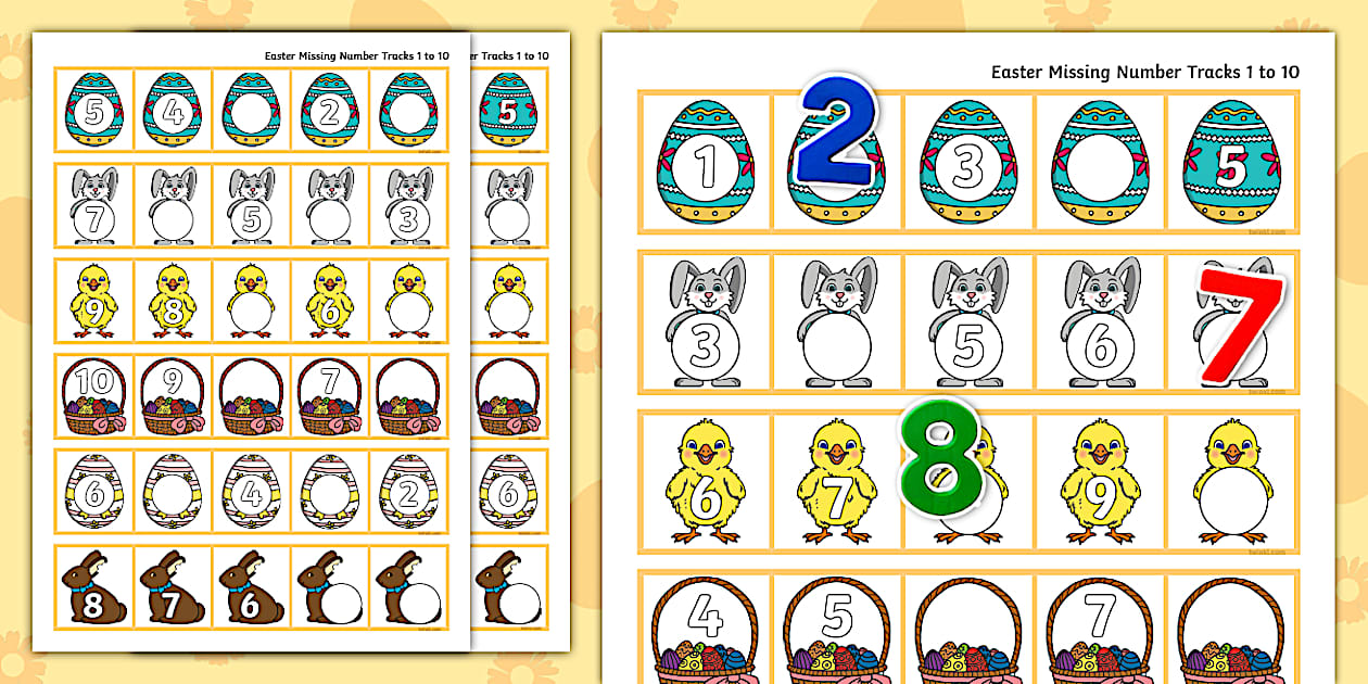 👉 Easter Missing Number Tracks 1 to 10 - Twinkl - Easter Maths