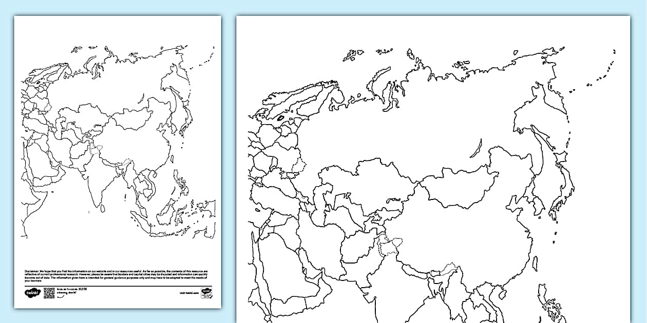 Map of Asia Colouring Sheet | Colouring Sheets - Twinkl