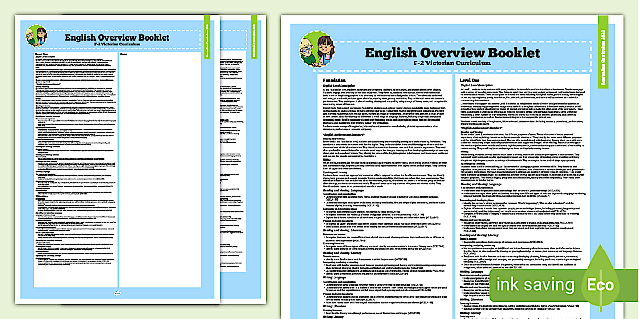 Australian Curriculum Foundation to Y2 Overview Booklet English