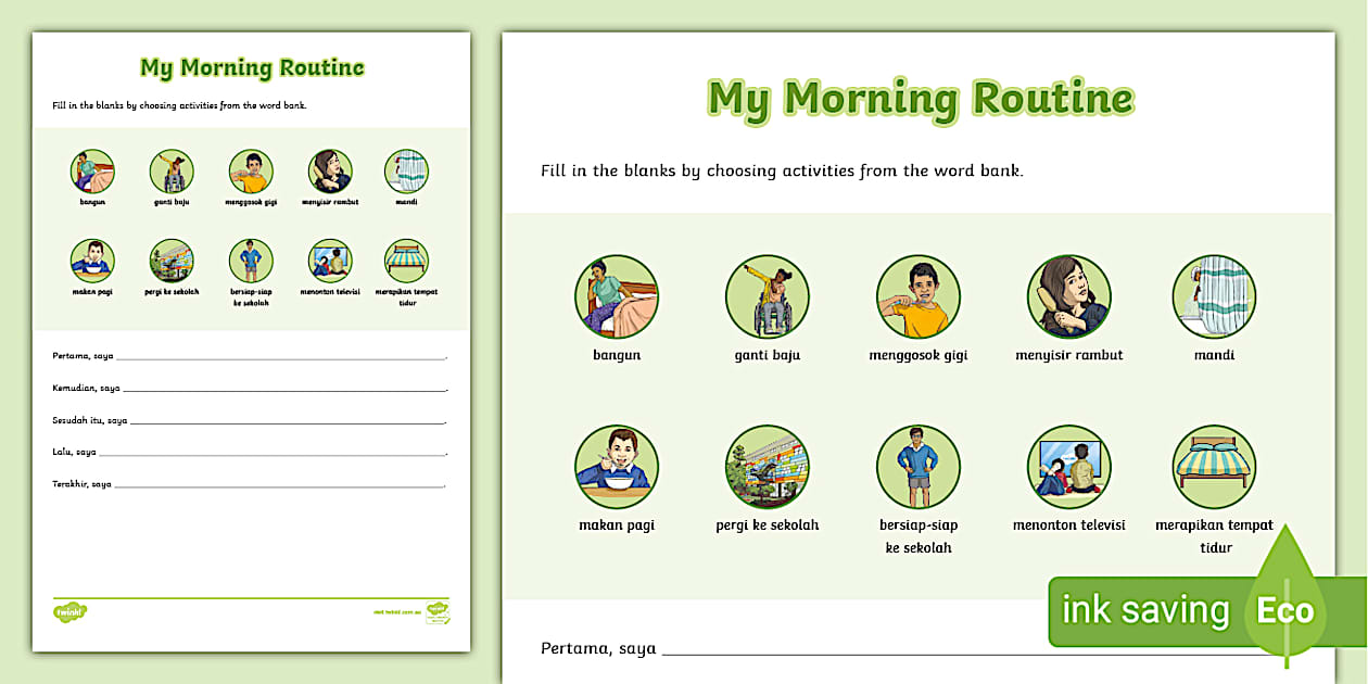 My Morning Routine Sequencing Activity Indonesian - Twinkl