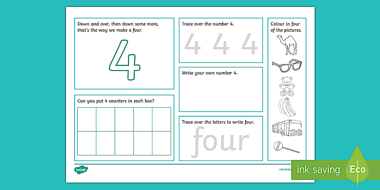 EYFS Number 4 Mat Activity (teacher made) - Twinkl