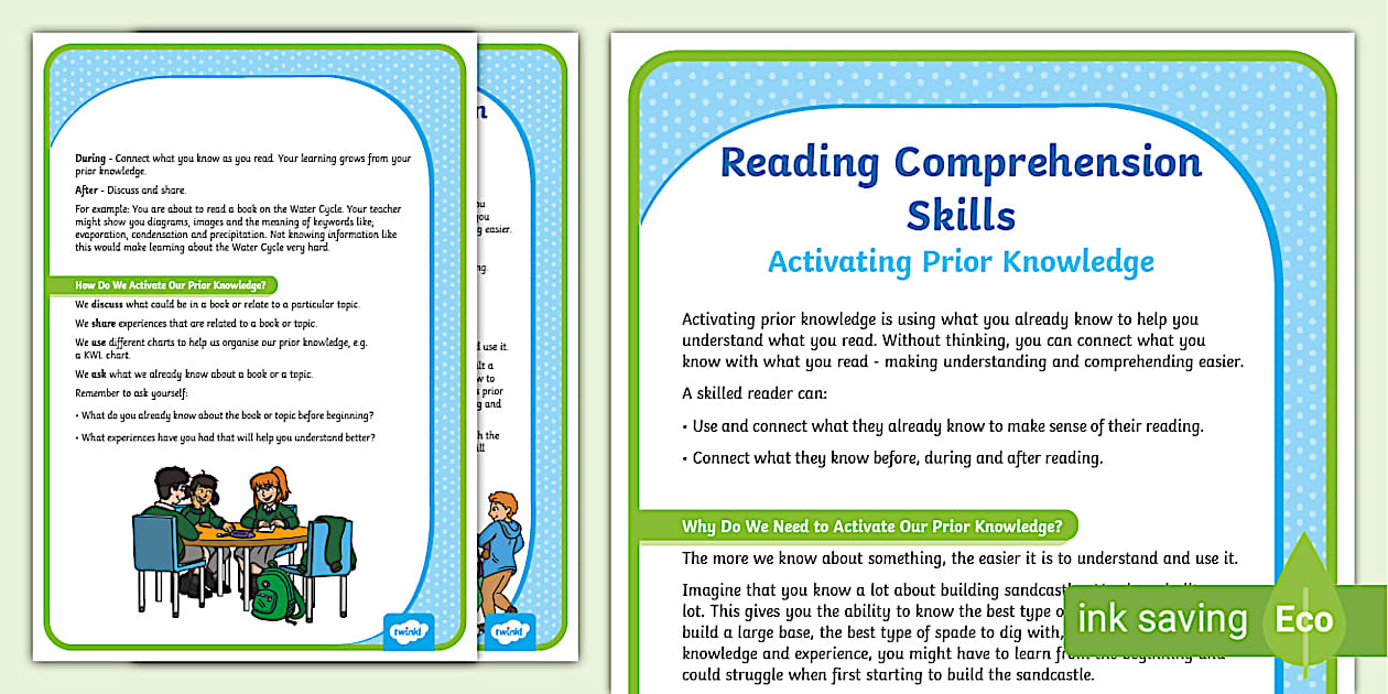 Reading Comprehension Skills: Activating Prior Knowledge Poster (Year 3-4)