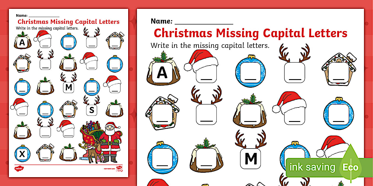 Christmas Missing Capital Letters Worksheet | Alphabet
