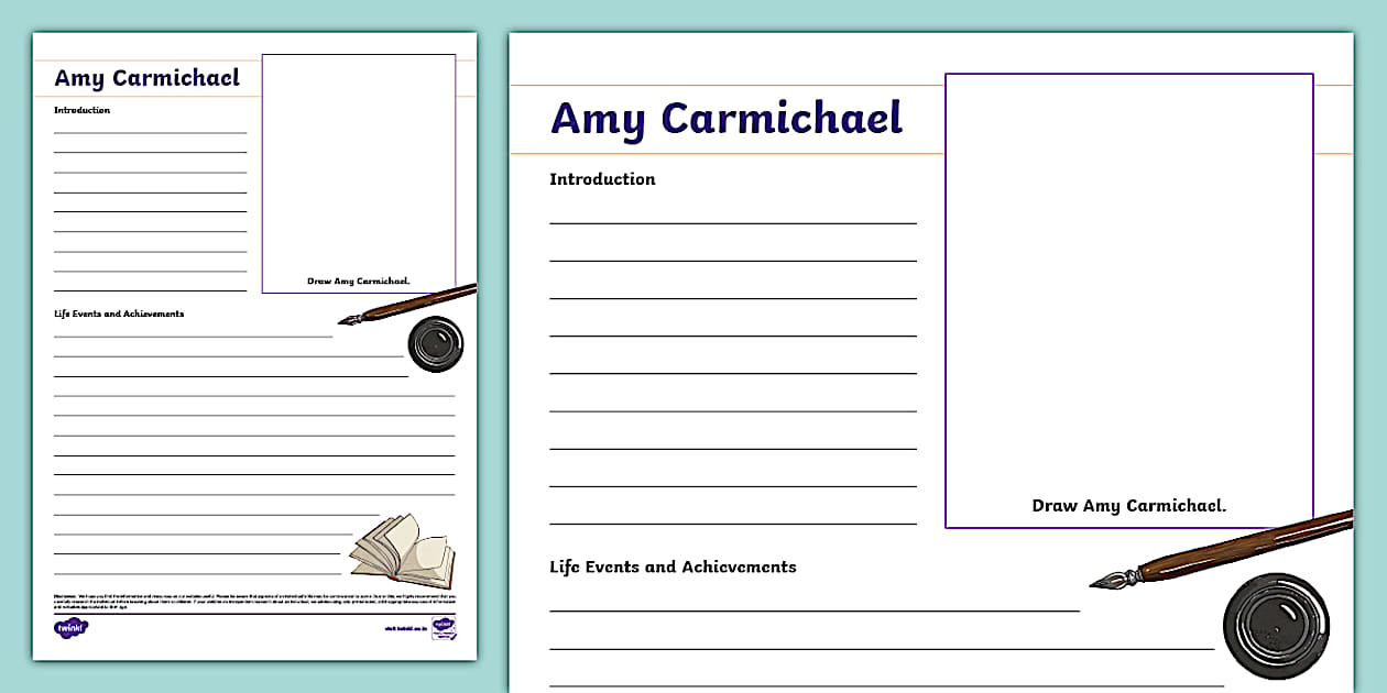 Amy Carmichael Biography Template (teacher made) - Twinkl