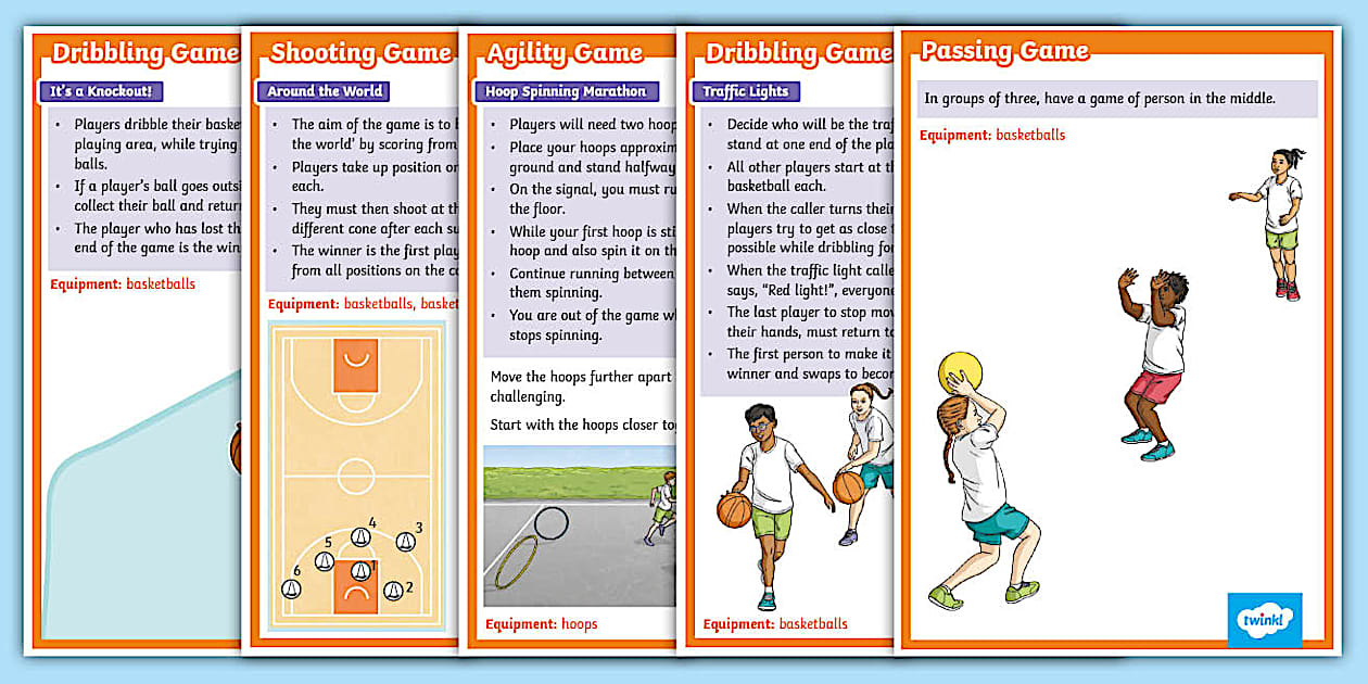 Basketball Station Task Cards - Basketball Games - Twinkl