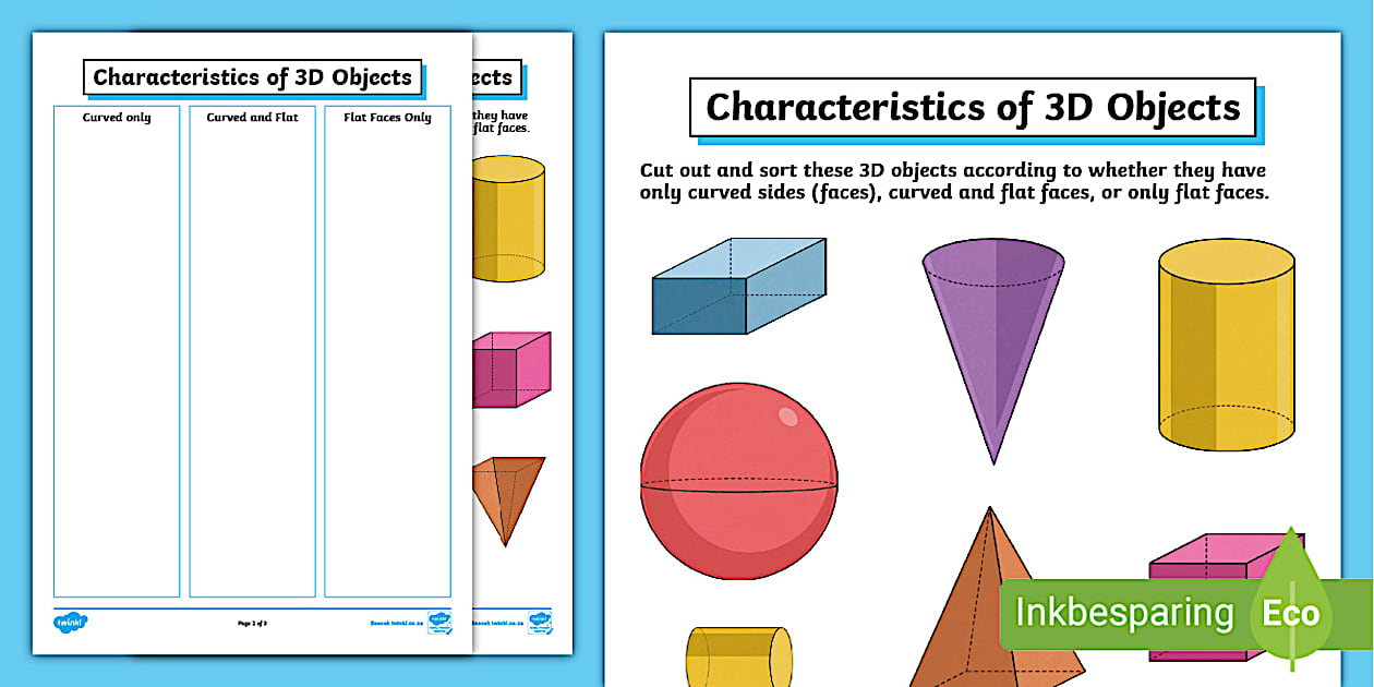 Characteristics of 3D Objects Activity Sheet (teacher made)
