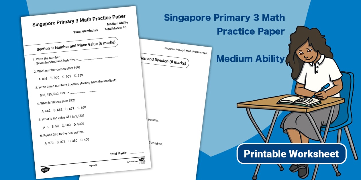 Singapore Primary 3 Math Practice Paper – Medium Ability