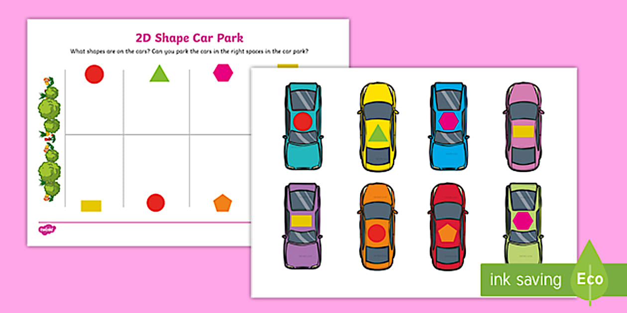 Car Park 2D Shape Recognition and Matching Worksheet