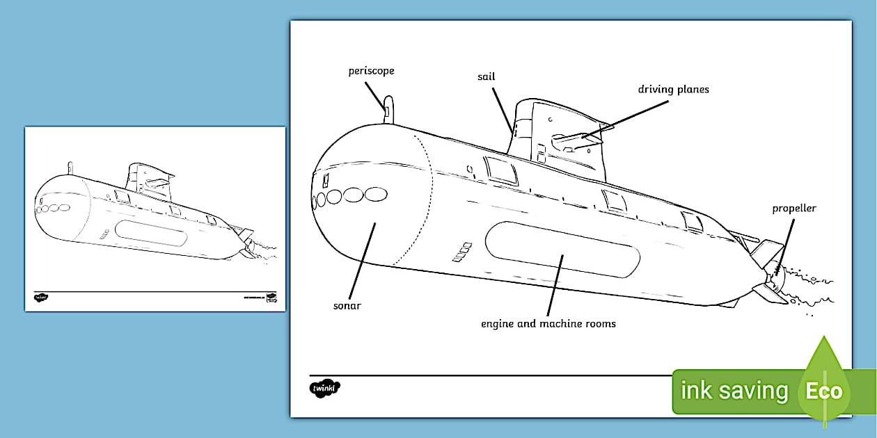 Submarine Colouring Page (teacher made) - Twinkl
