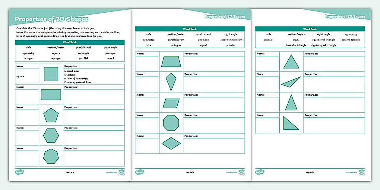 👉 Properties of Shape Year 4 | 2D Shapes Activity Sheet