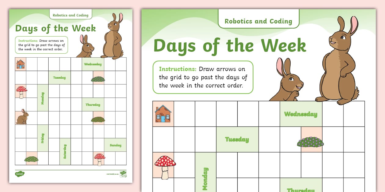Robotics And Coding Coding Worksheet Days Of The Week