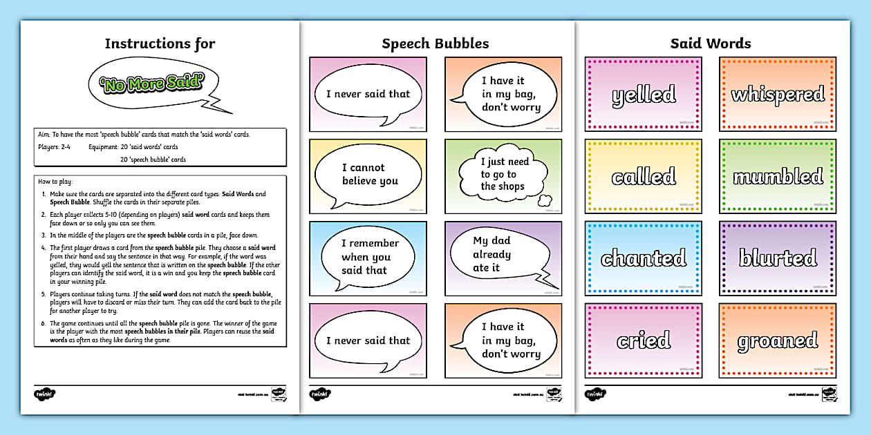 'No More Said' Game - Primary Education Resources | Twinkl