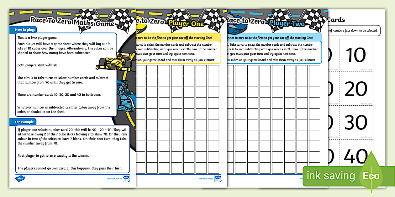 Race To Zero Maths Game,race to 0 (teacher made) - Twinkl