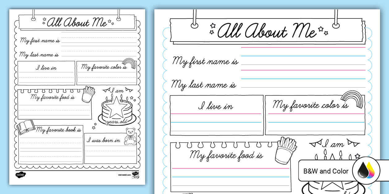 All About Me Cursive Writing Worksheet (teacher made)