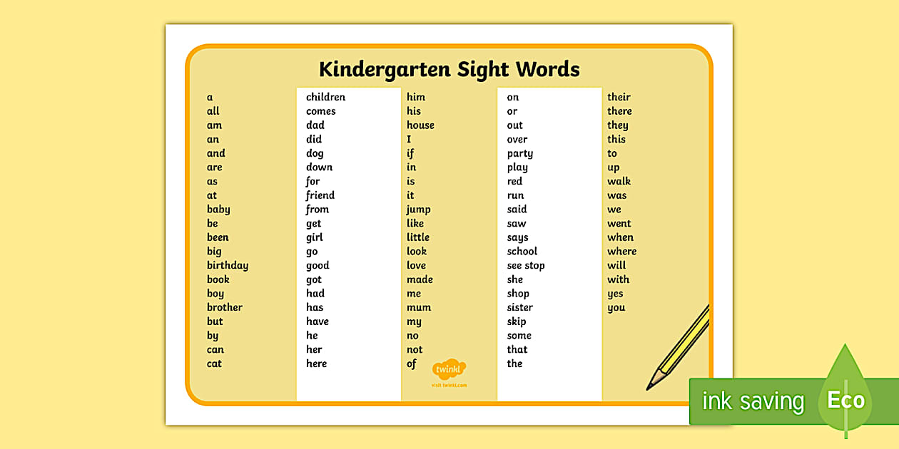 Editable Kindergarten Sight Words Word Mat - Twinkl