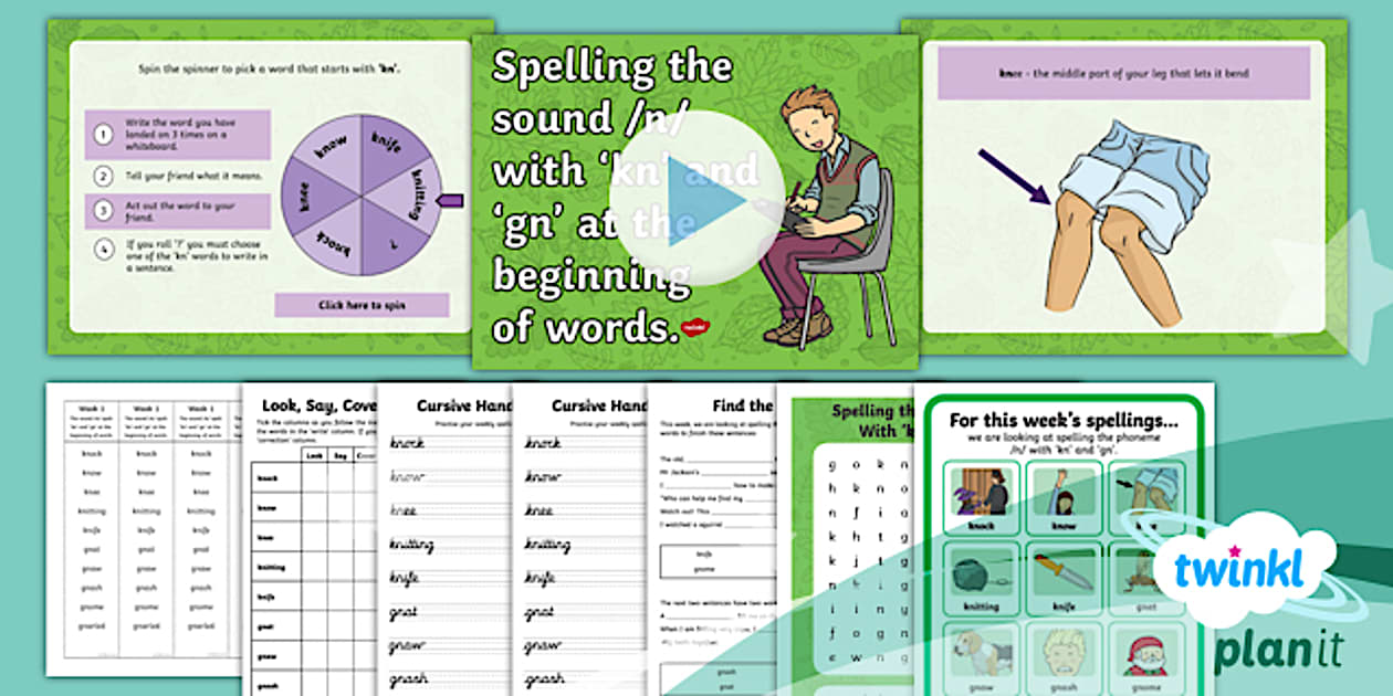 PlanIt Year 2 Term 1A W1: 'kn' and 'gn' Words Spelling Pack