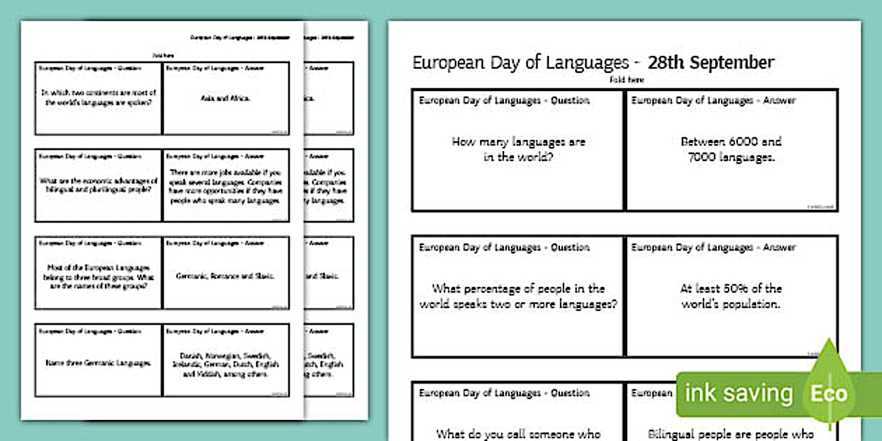 European Day of Languages Interesting Facts Question Cards