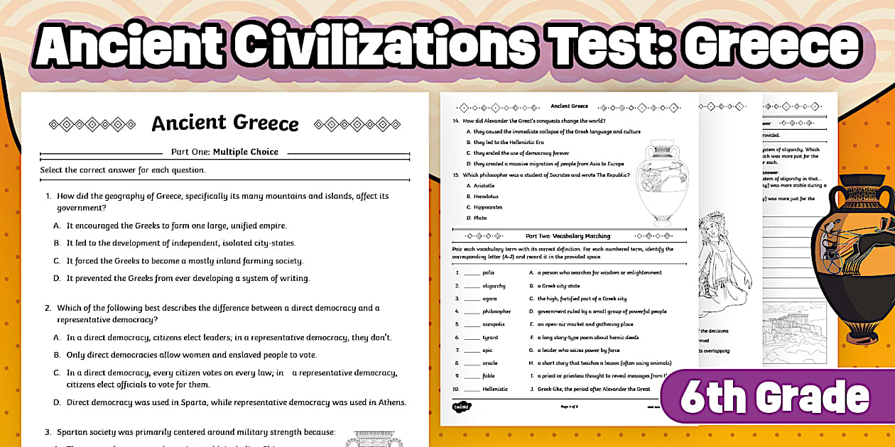 Sixth Grade Ancient Civilizations Tests: Greece