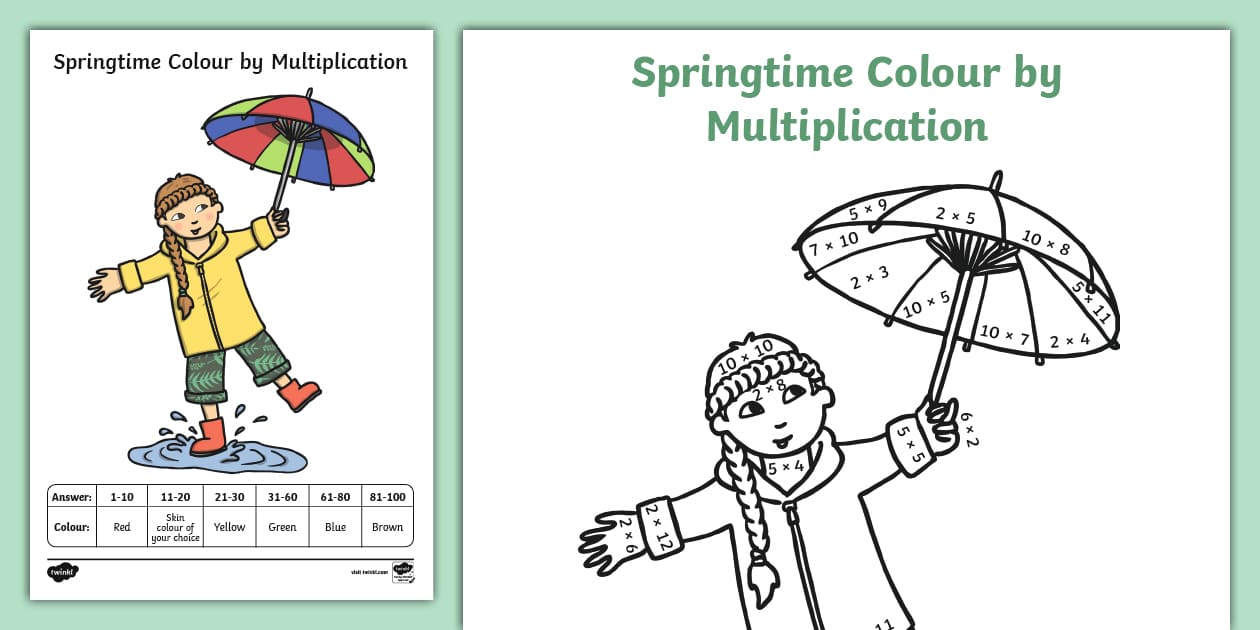 Spring-Themed Colour by Multiplication Worksheet - Twinkl