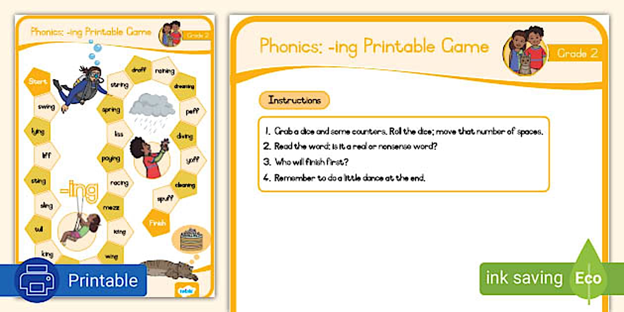 Grade 2 Phonics: -ing Printable Game (teacher made) - Twinkl