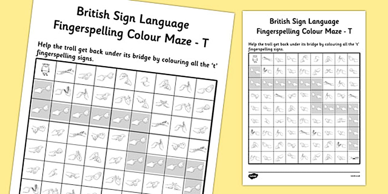 British Sign Language Fingerspelling Colour Maze T - Twinkl