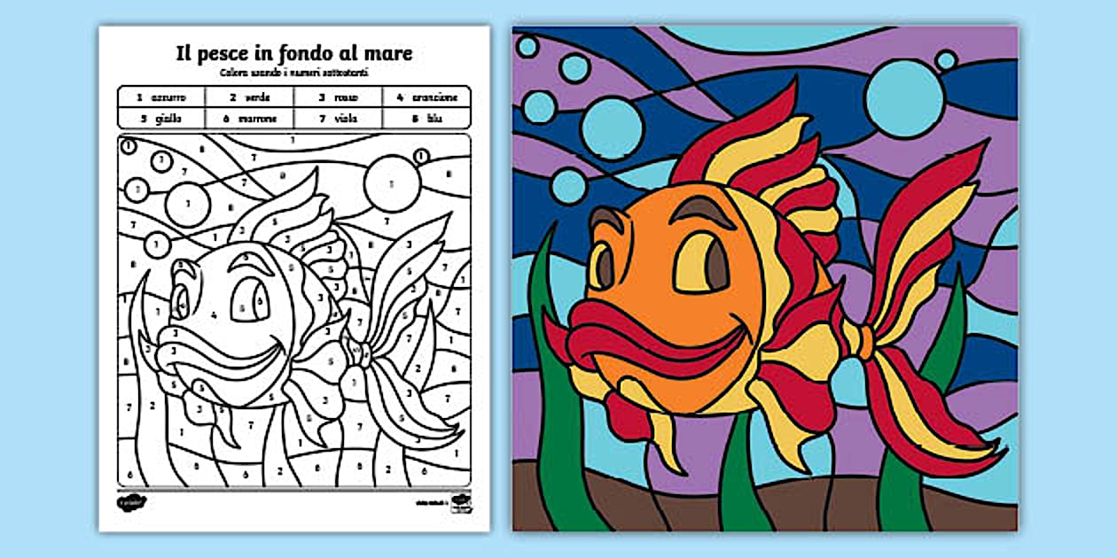 Colora con i numeri | il pesce (teacher made) - Twinkl