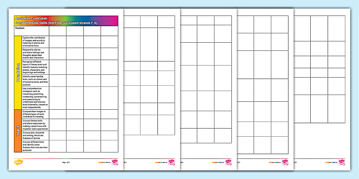 F-6 Comprehension Skills Tracker | Twinkl Resources - Twinkl