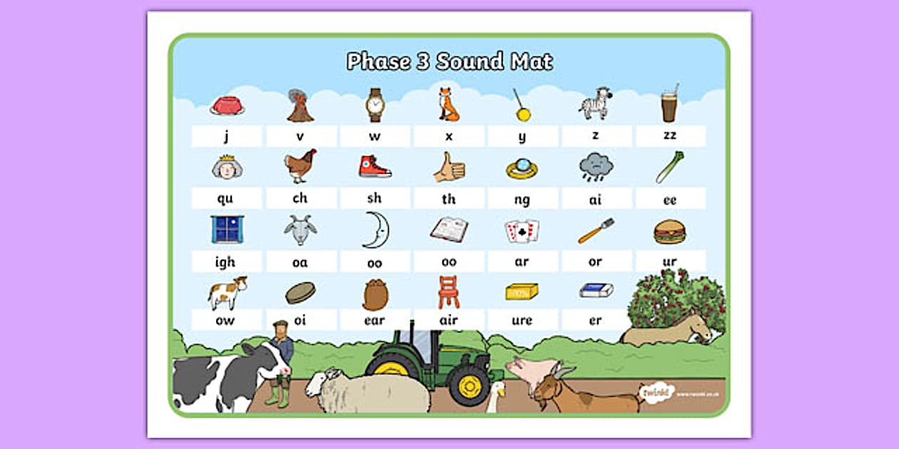 Cursive Farm Themed Phase 3 Sound Mat (Hecho por educadores)