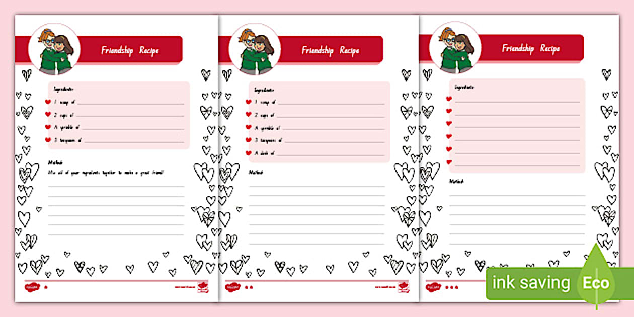 Friendship Recipe Differentiated Writing Templates - Twinkl