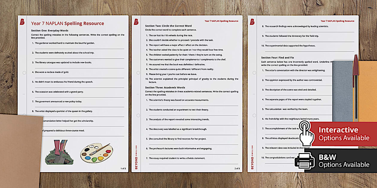 Year 7 NAPLAN Spelling Resource