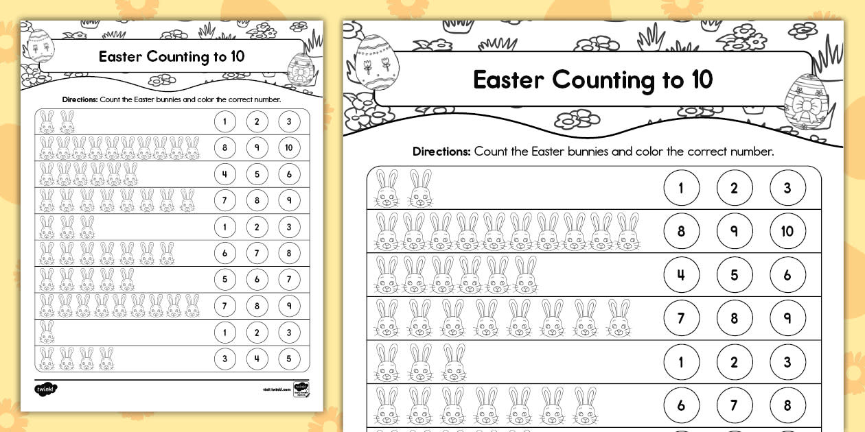 Easter Counting to 10 Worksheet for PreK-K - Twinkl