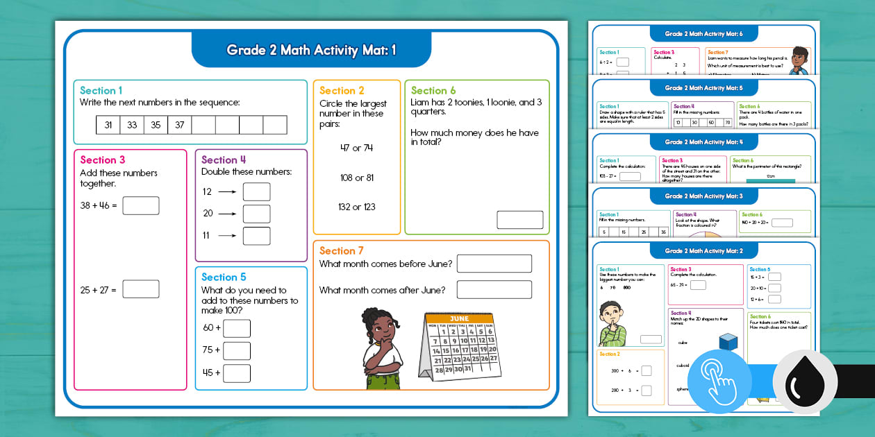 Grade 2 Summer Math Activity Mats (teacher made) - Twinkl