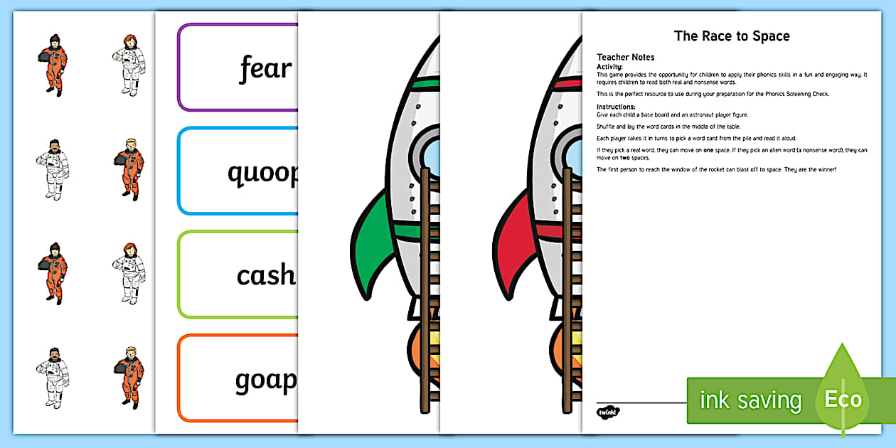 Phonics Screening Check The Race to Space Phase 3 Real and Nonsense ...