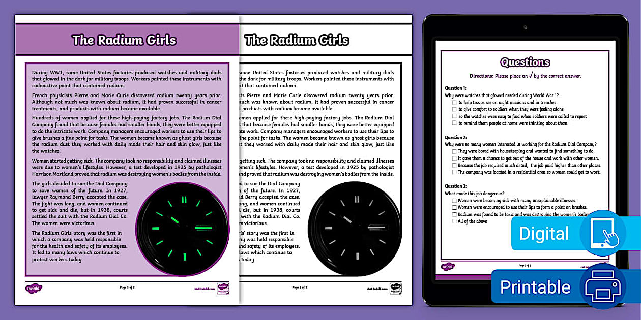 Radium Girls Reading Passage | Women’s Equality | Twinkl USA