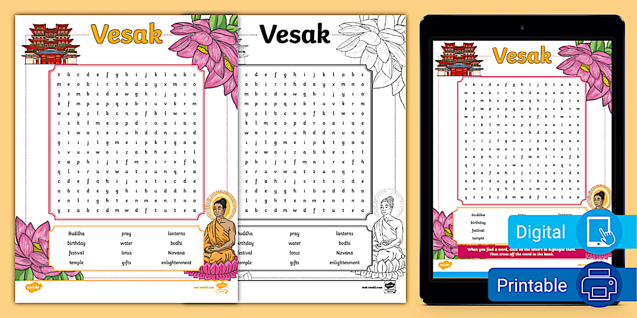 Vesak Word Search for 3rd-5th Grade (teacher made) - Twinkl