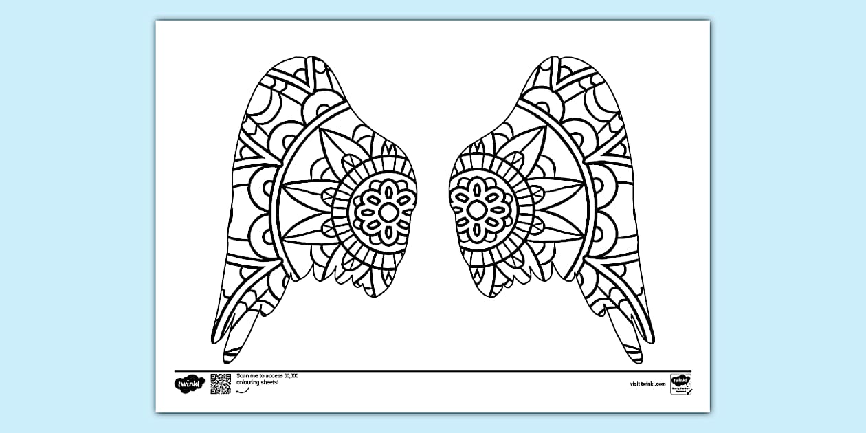 Angel Wings Mandala Colouring Page (Teacher-Made) - Twinkl