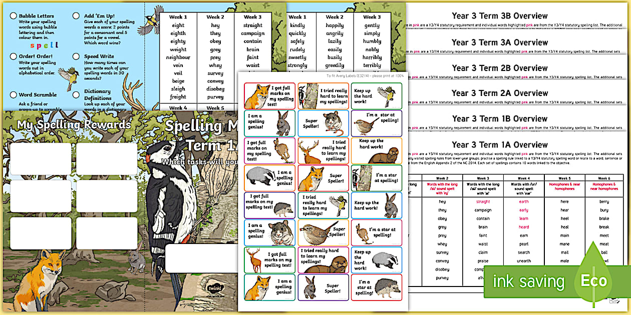 Year 3 Wildlife Themed Spelling Menu Pack - Twinkl