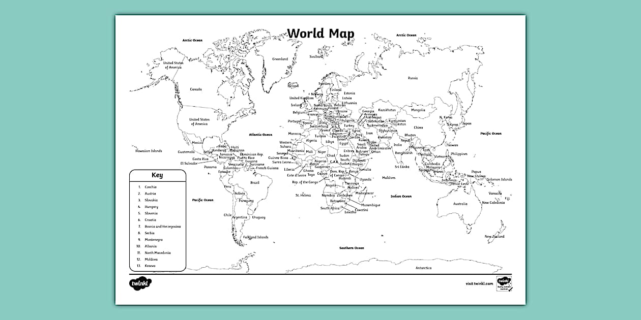 World Map Outline with Countries Poster | Twinkl - Twinkl