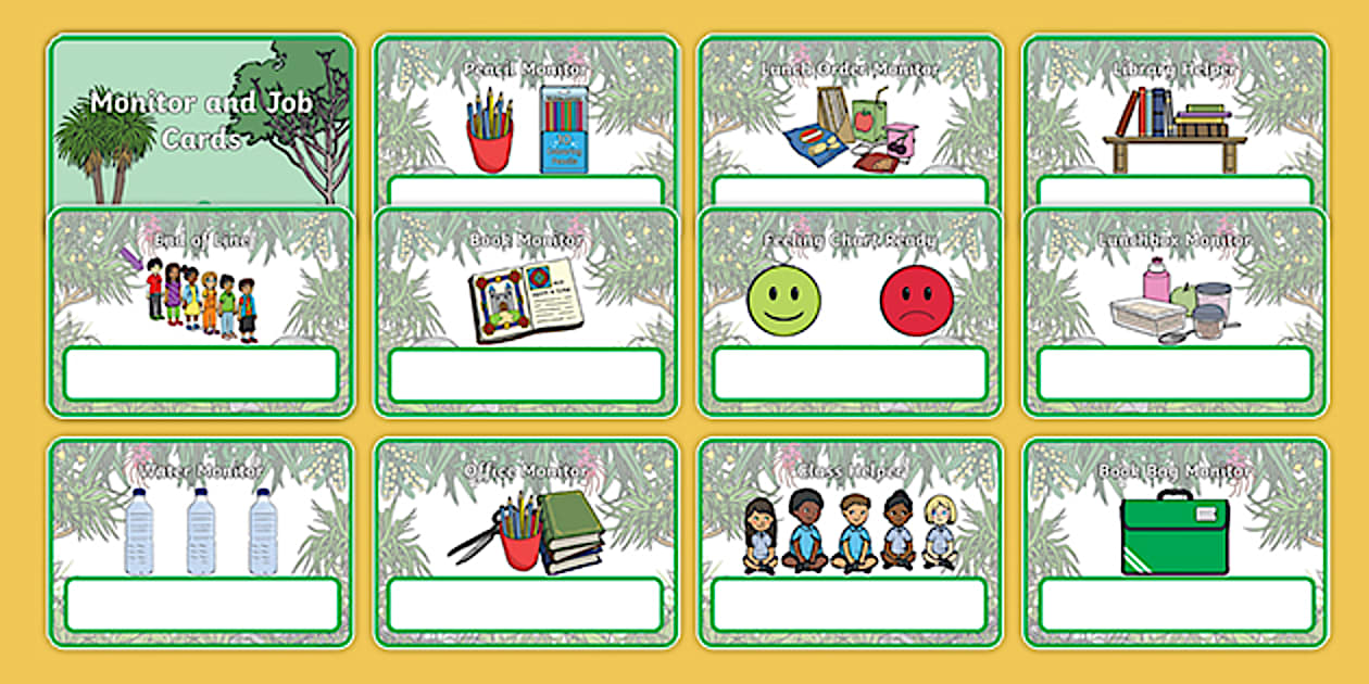 Editable Nature Monitor and Job Cards (teacher made)