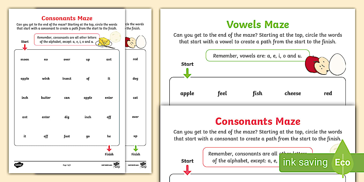 Vowels and Consonants Maze (teacher made) - Twinkl
