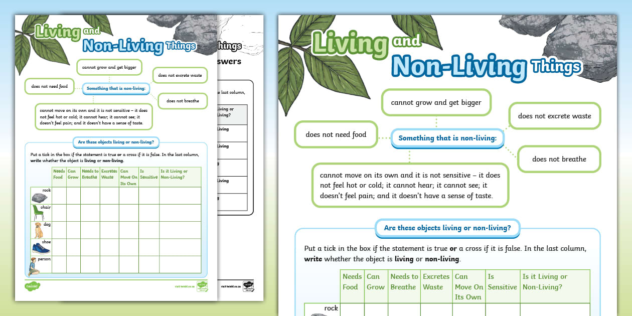 Living and Non-Living Things – Activity Sheet - Twinkl