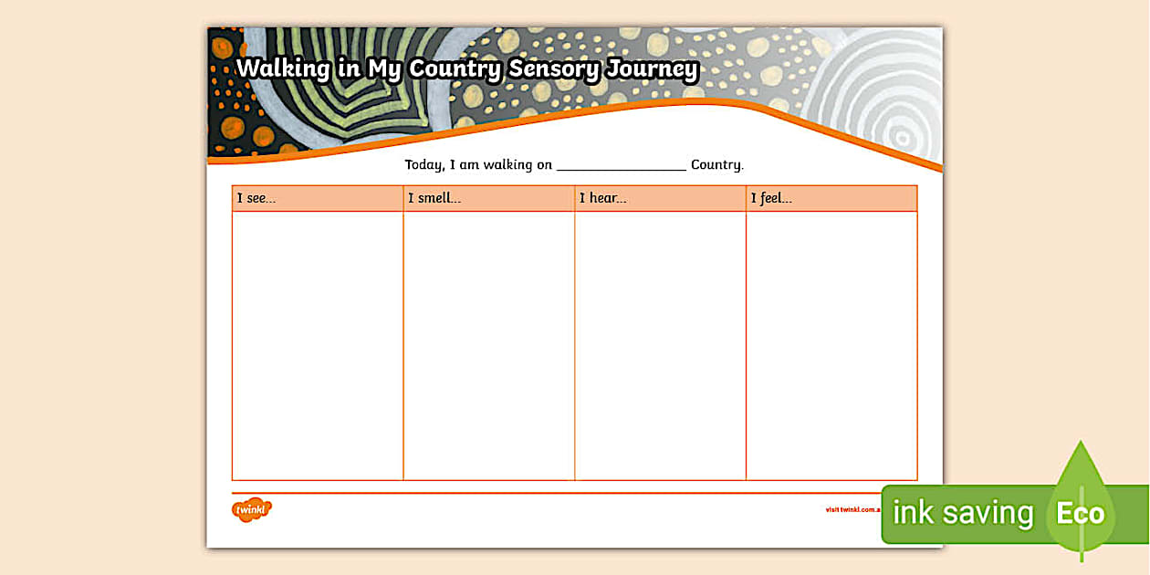 Walking In My Country Sensory Journey Worksheet To Support The Teaching Of