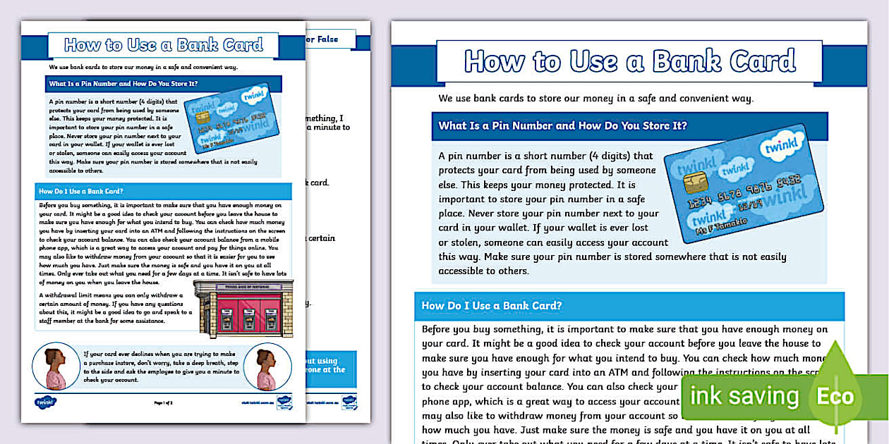 Debit Card Worksheet for Students - Inclusion - Twinkl