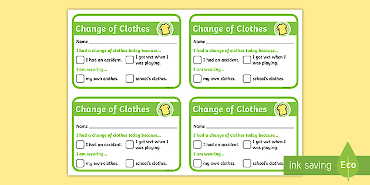 EYFS I Had a Change of Clothes Today Slip (teacher made)