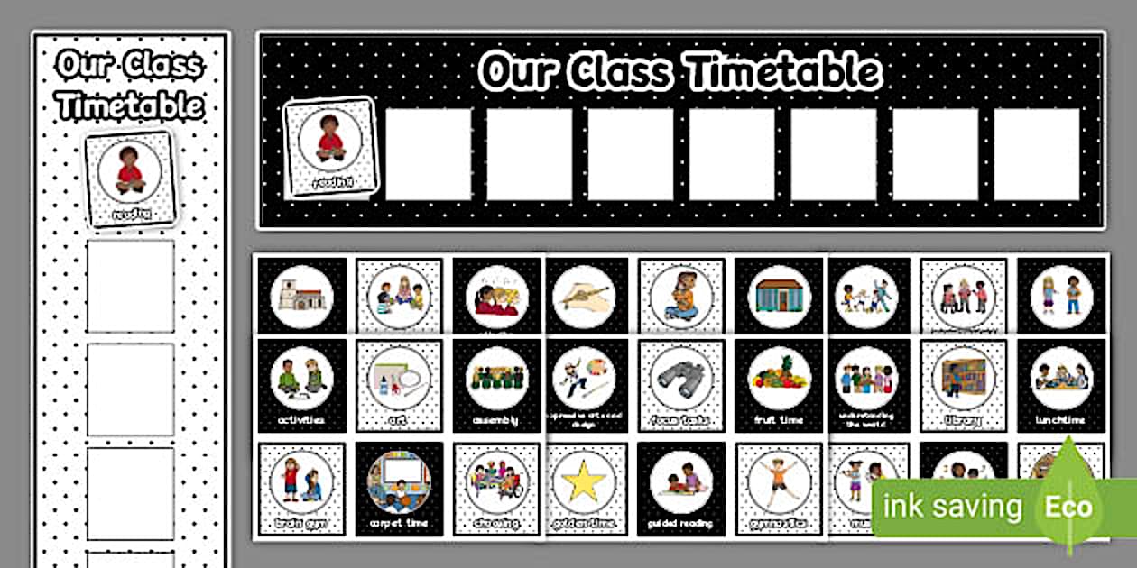 EYFS Black and White Polka Dot-Themed Reception Visual Timetable