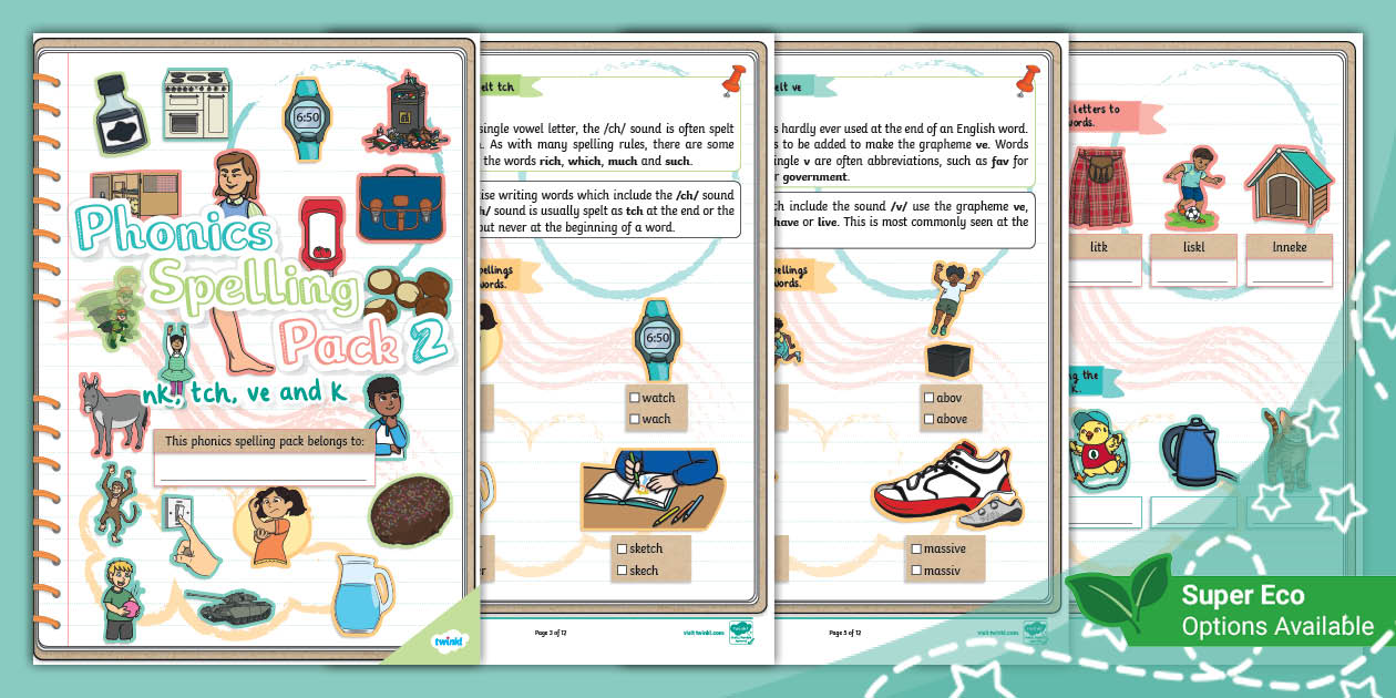 Year 1 Phonics Spelling Pack 2: nk, tch, ve and y
