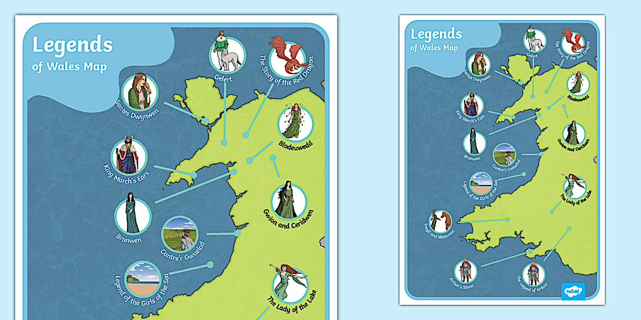 Legends of Wales Map (teacher made) - Twinkl