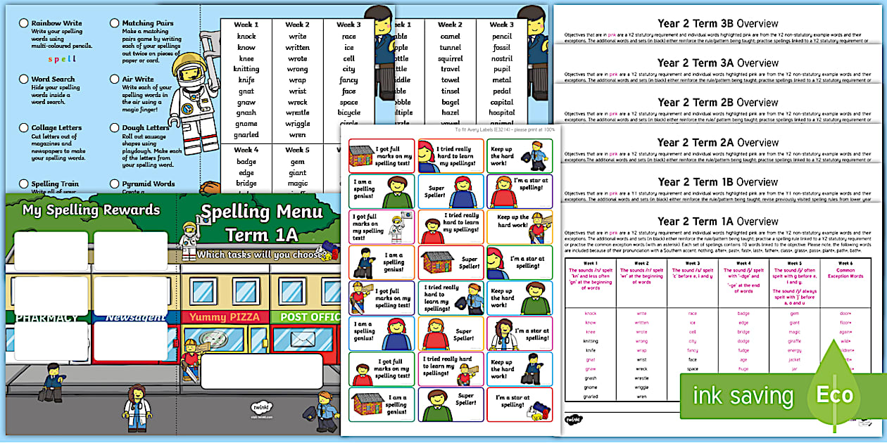 Editable Year 2 Building Brick Themed Spelling Menu Pack