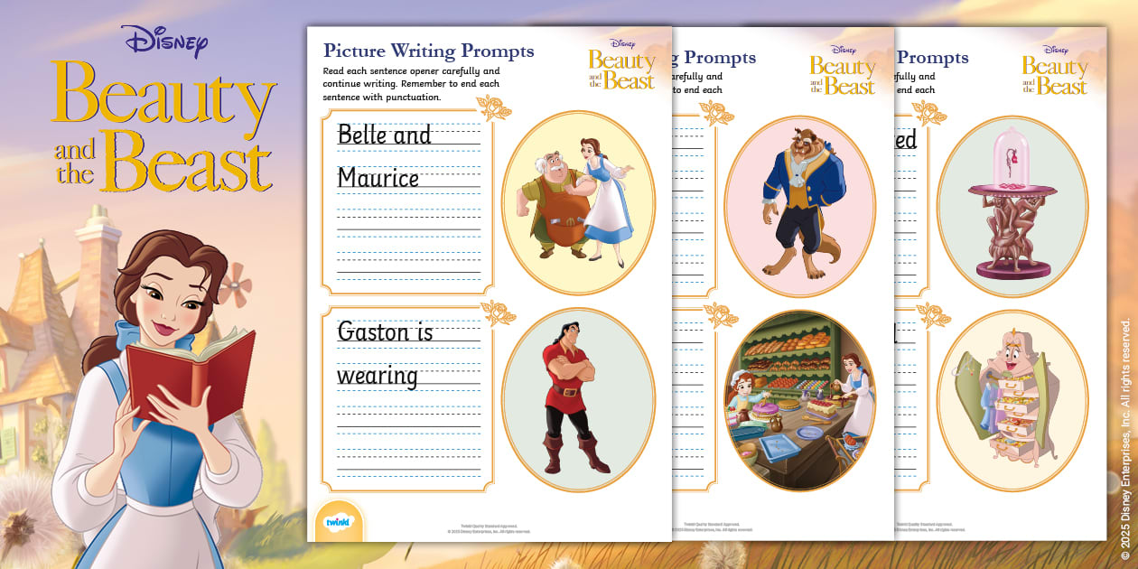 Beauty and the Beast: Simple Sentence Writing Prompts Worksheets